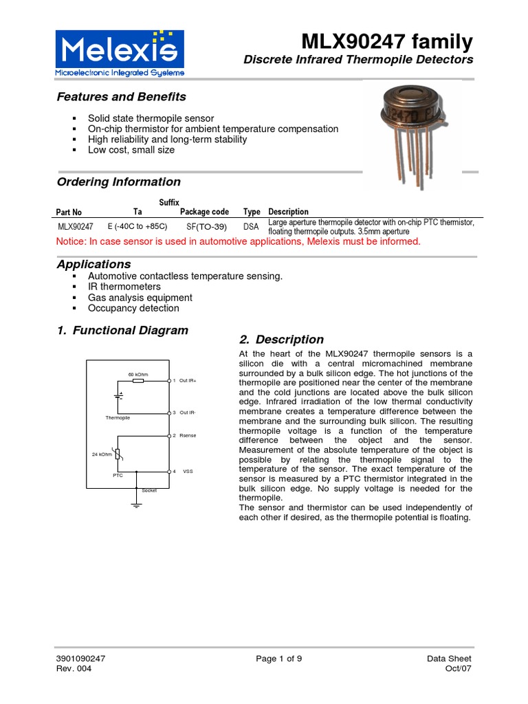 IR Sensor MLX90247 | PDF | Infrared | Sensor