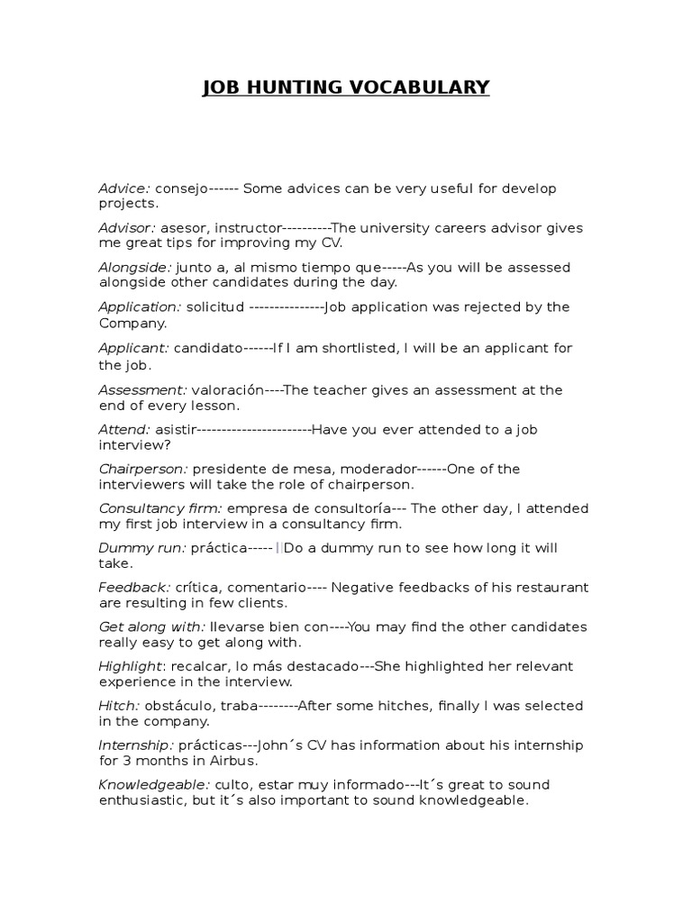 Job Hunting Vocabulary | PDF | Job Interview | Communication