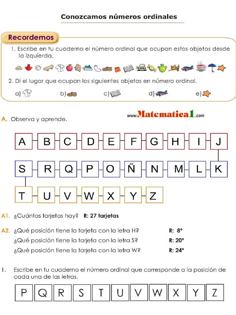 Numeros Ordinales Ejercicios Refuerzo Números Ordinales Primaria