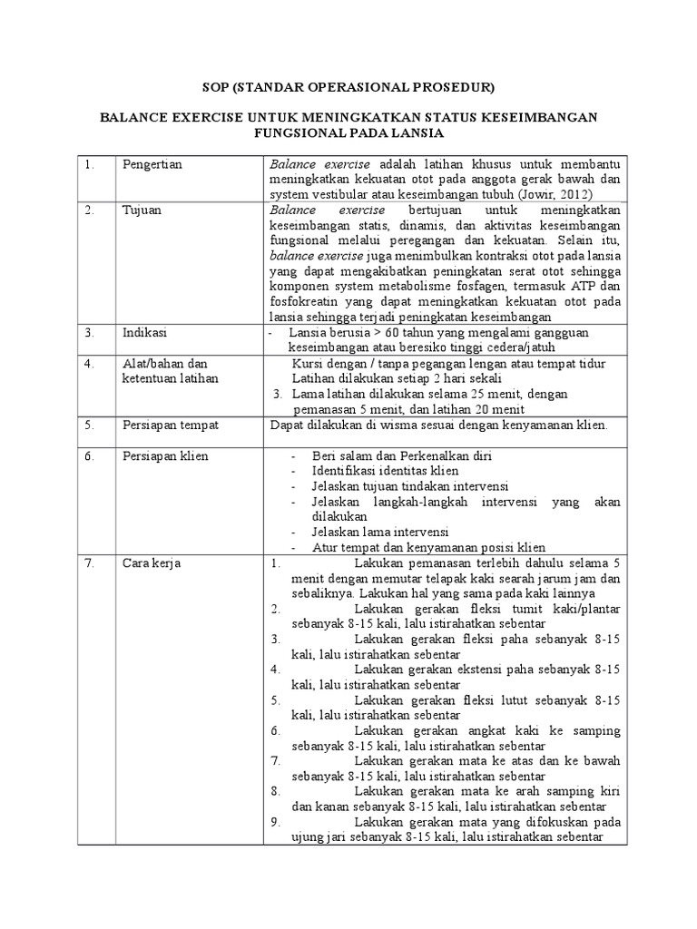 Sop Balance Exercise | PDF