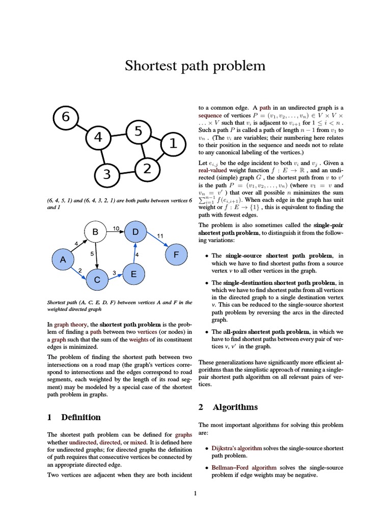Shortest Path Problem Graph Theory Discrete Mathematics Free 30 Day Trial Scribd 