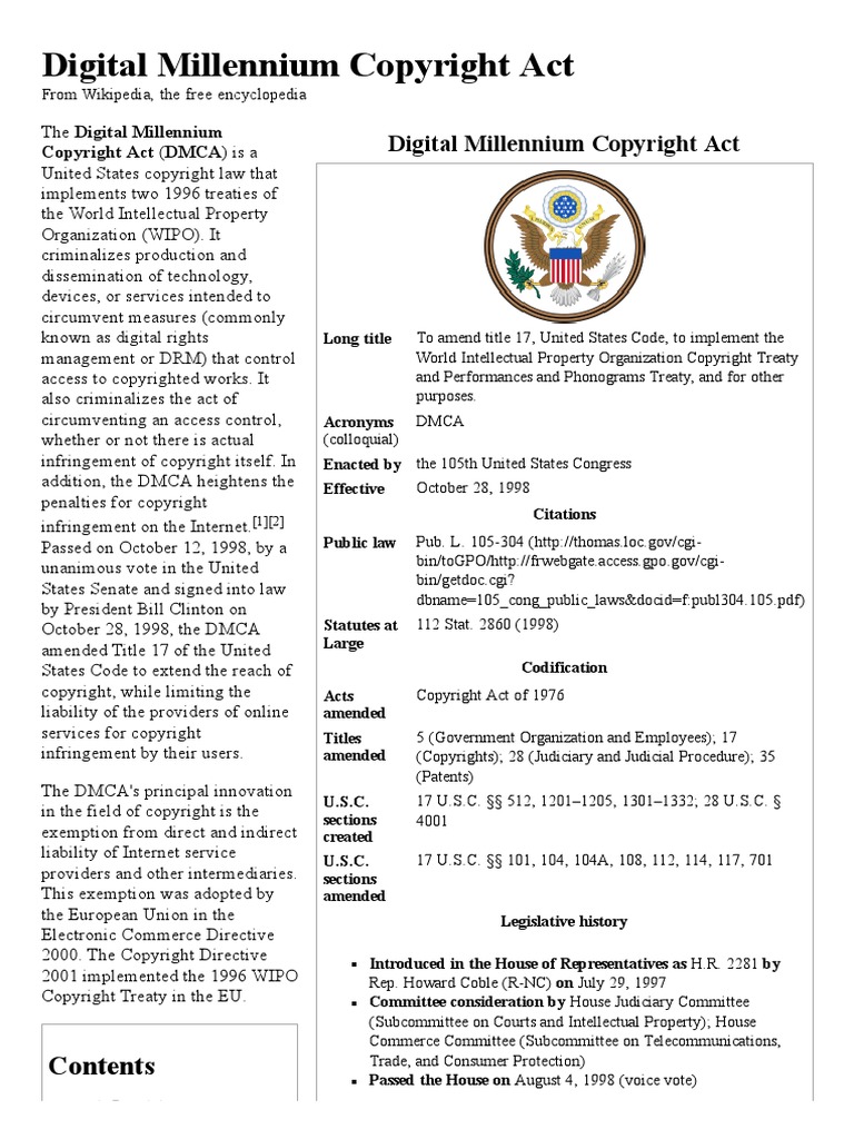 Digital Millennium Copyright Act | PDF | Digital Millennium Copyright ...