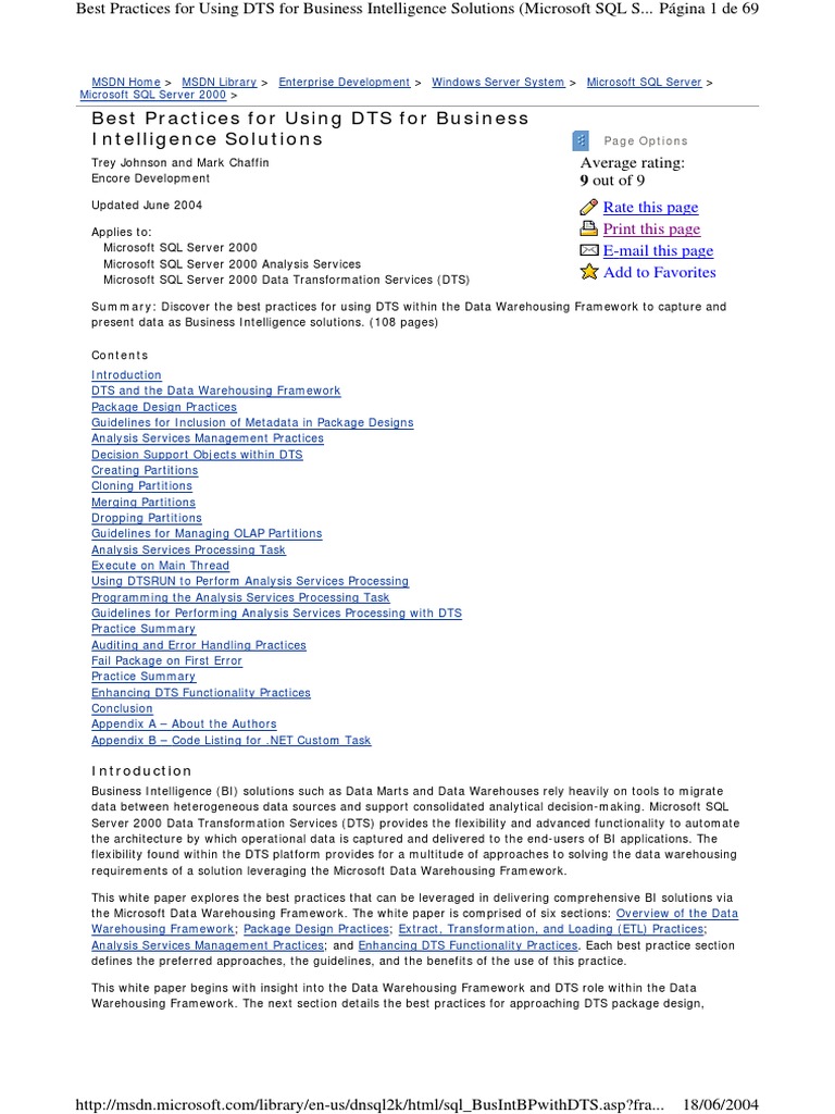 Best Practices For Using Dts For Business Intelligence Solutions | PDF ...