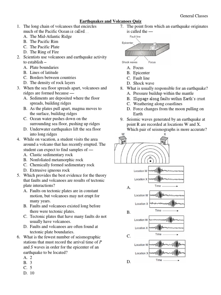 Earthquakes and Volcanoes Quiz | PDF | Volcano | Earthquakes