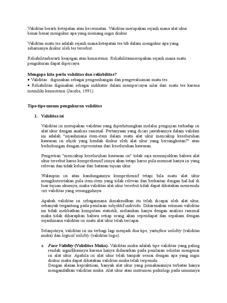 Validitas Dan Reliabilitas | PDF | Komputer