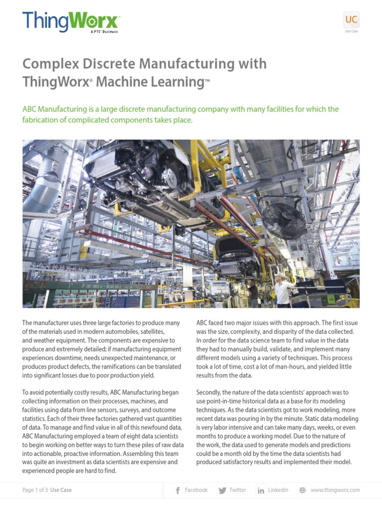 Complex Discrete Manufacturing With ThingWorx Machine Learning | PDF ...