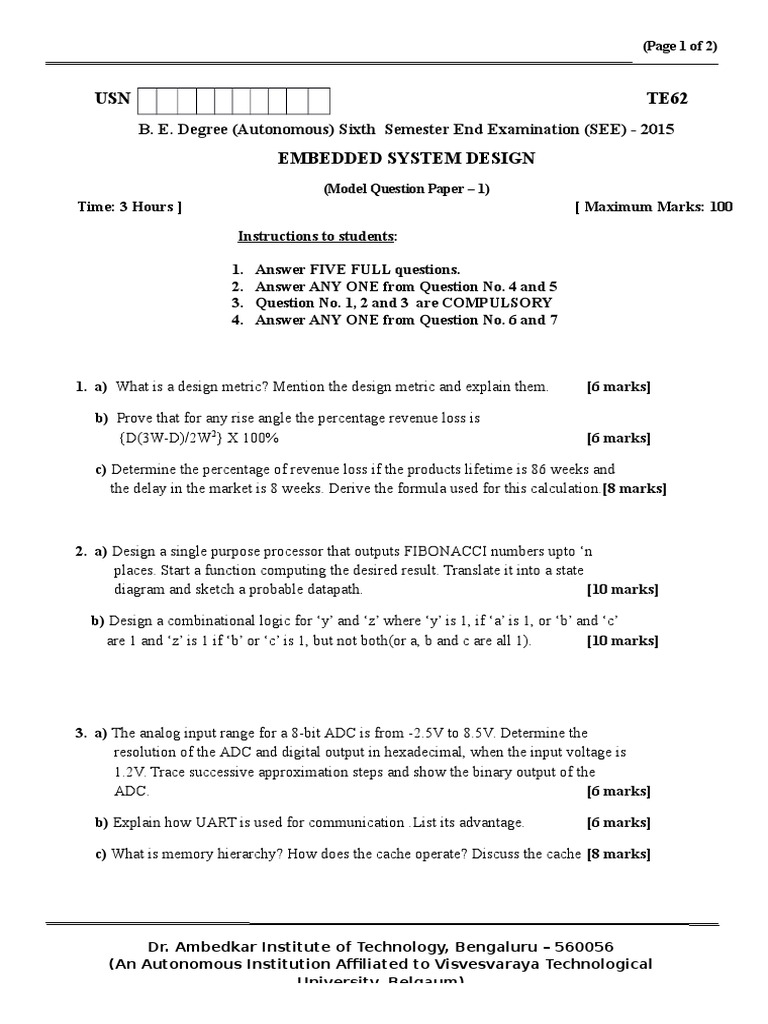Embedded Systems Model Question Paper | PDF | Embedded System | Central ...