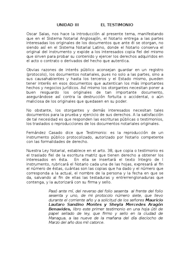 Testimonio Notarial: Conceptos Clave | PDF | Ley común | Información ...