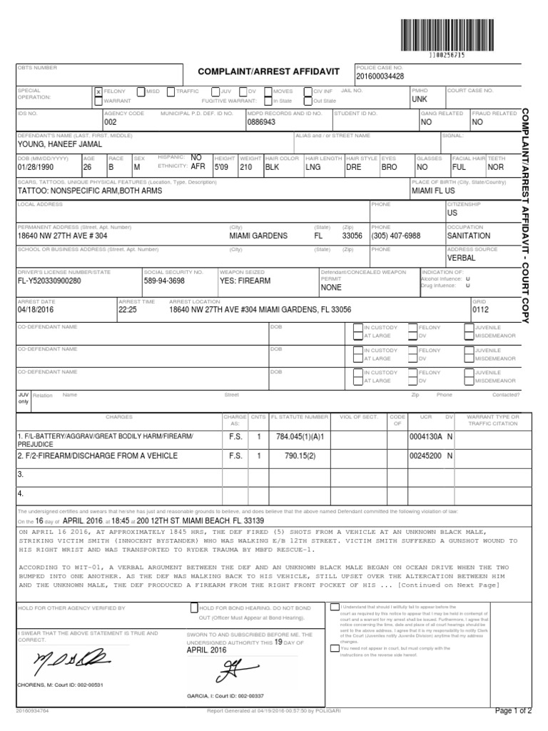 Jamal Young Arrest and Charges Report | PDF | Arrest | Arrest Warrant