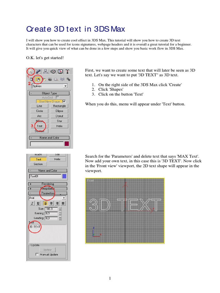 Create 3D Text in 3DS Max Tutorial | PDF | 3 D Computer Graphics ...