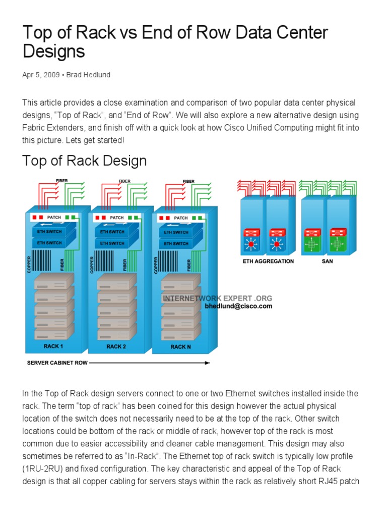 Top of Rack Vs End of Row Data Center Designs | PDF | Network Switch ...