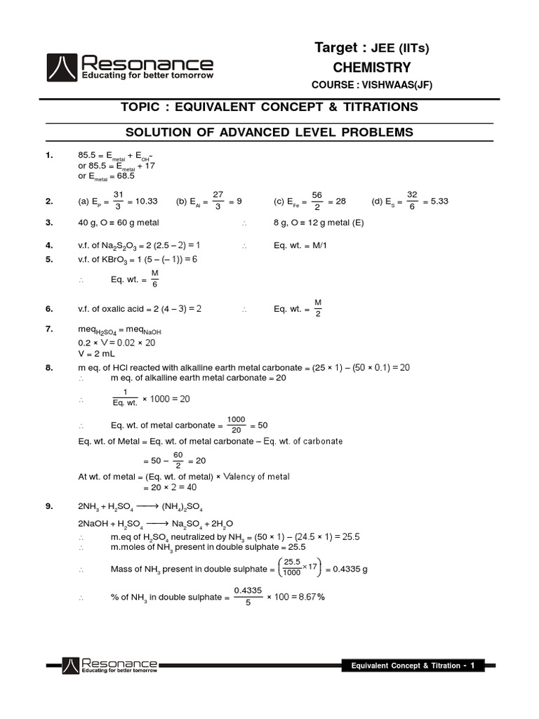 Alp Solutions Equivalent Concept & Titration Eng JF | PDF | Redox | Chemical Substances