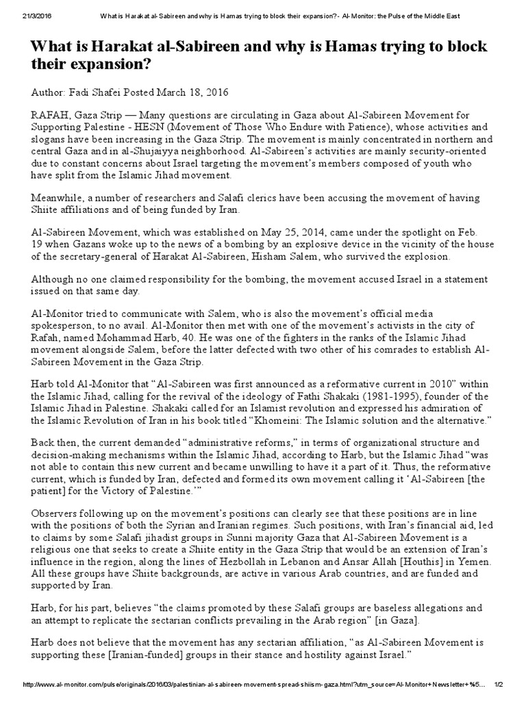 What Is Harakat Al-Sabireen and Why Is Hamas Trying To Block Their ...