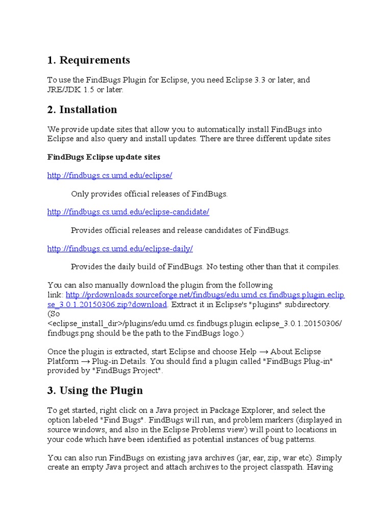 Eclipse FindBugs Plugin Guide | PDF | Eclipse (Software) | Plug In (Computing)