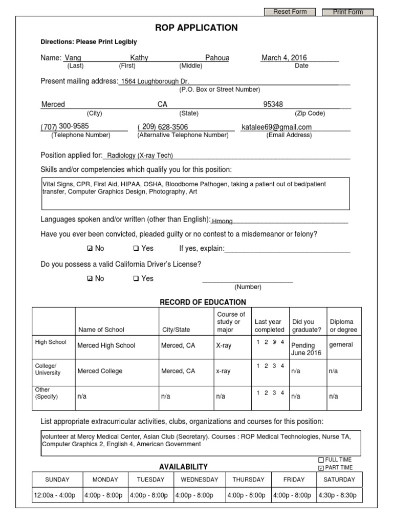 ROP Application for Radiology Position | PDF | Wellness | Medical