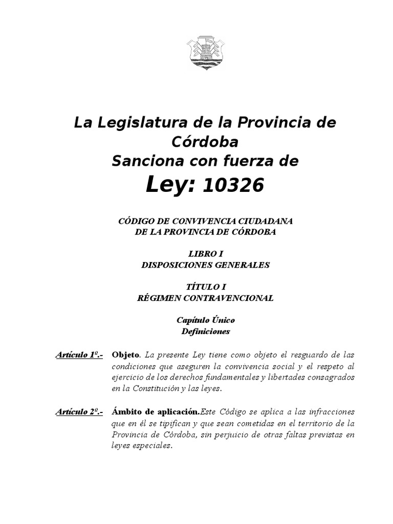 Ley 10326 Código De Convivencia Ciudadana Pdf Menor Ley