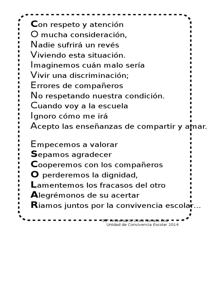 Acrostico Convivencia Escolar | PDF