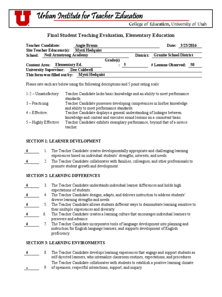 Final Student Teacher Evaluation | PDF | Teachers | Educational Assessment