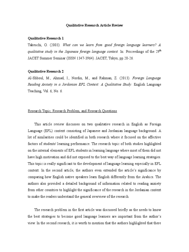 Qualitative Article Review | PDF | English As A Second Or Foreign ...