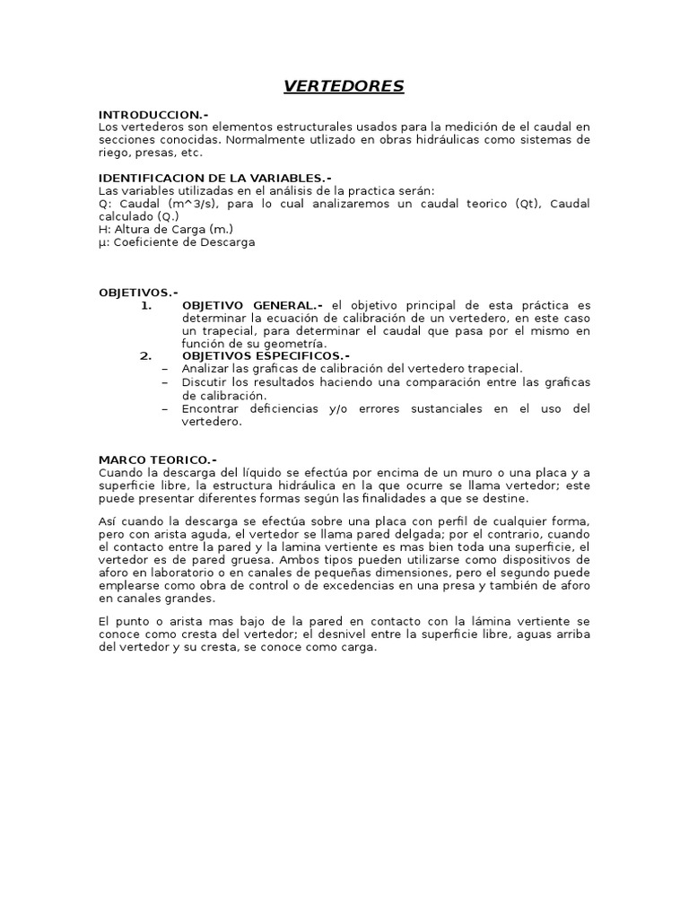 Tipos y Funcionamiento de Vertederos | PDF | Descarga (hidrología ...