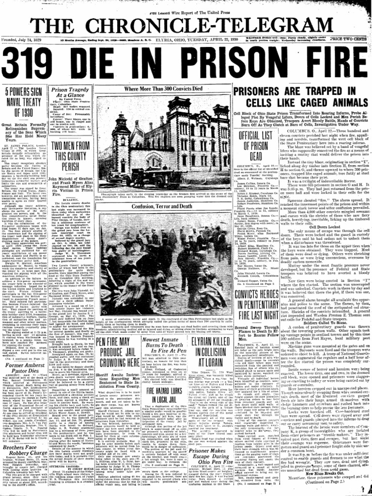 Chronicle front page -- Ohio Penitentiary fire | Prison | Common Law