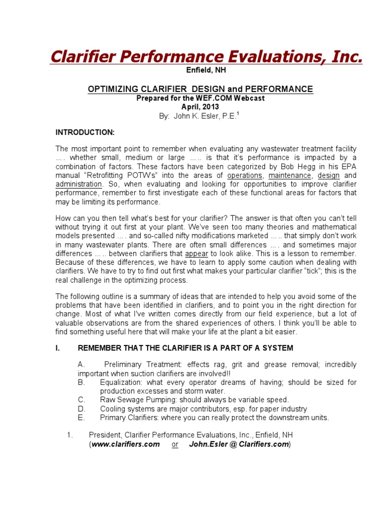 Optimizing Clarifier Performance: A Summary of Best Practices for ...