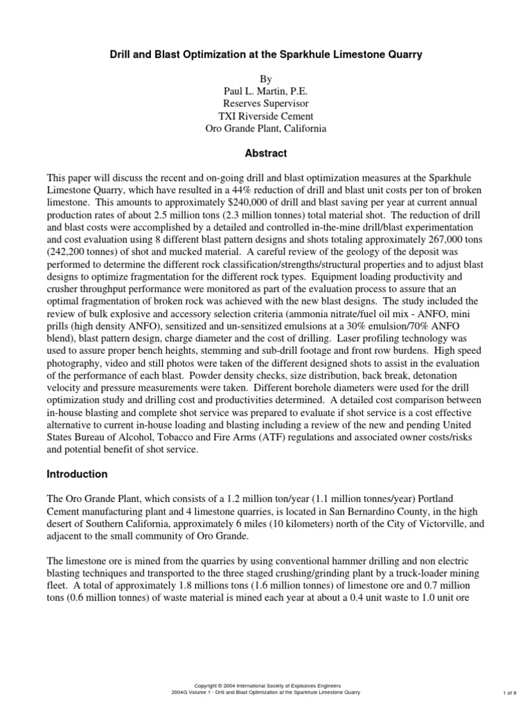 52 Drill And Blast Optimization Case Study Pdf Mining Materials