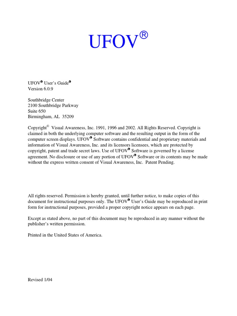 UFOV Manual V6.0.6 | PDF | Test (Assessment) | Risk