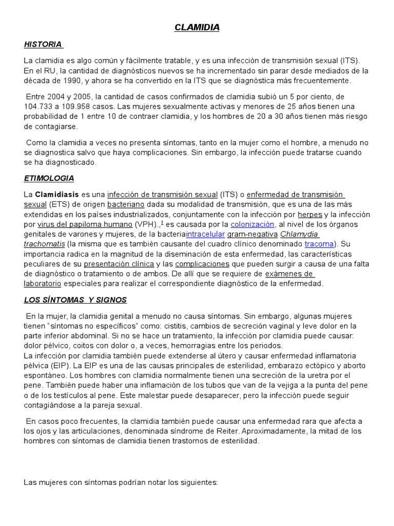 Historia Clamidia | PDF | Infección transmitida sexualmente | Cáncer de ...