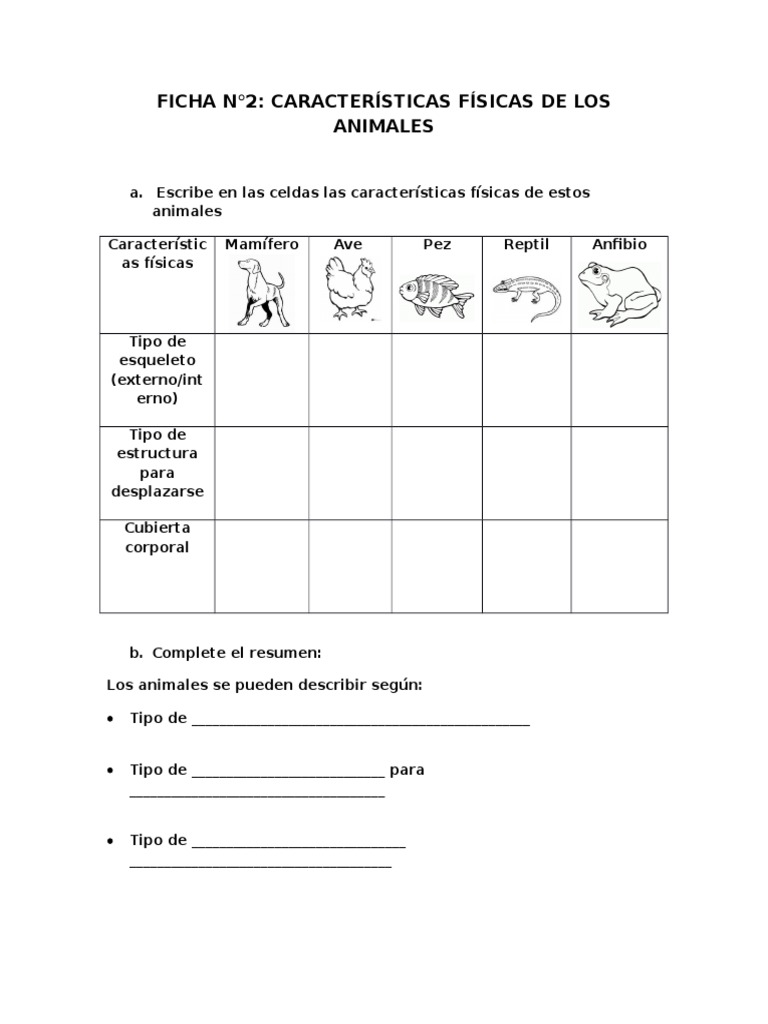 FICHA N°2: Características Físicas de Los Animales | PDF