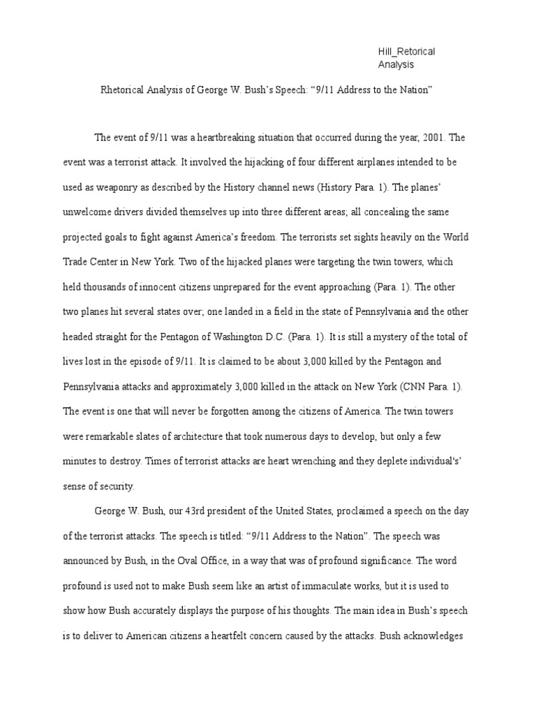 Hill Rhetoricalanalysisfinaldraft | PDF | George W. Bush | American ...