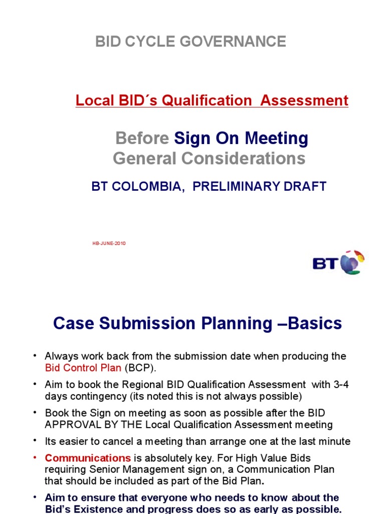 Bid-Qualification - Checklist - To Be Implemented Before Calling Sig-On ...