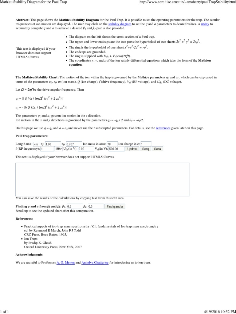 Paul Trap Mathieu Stability Chart | PDF