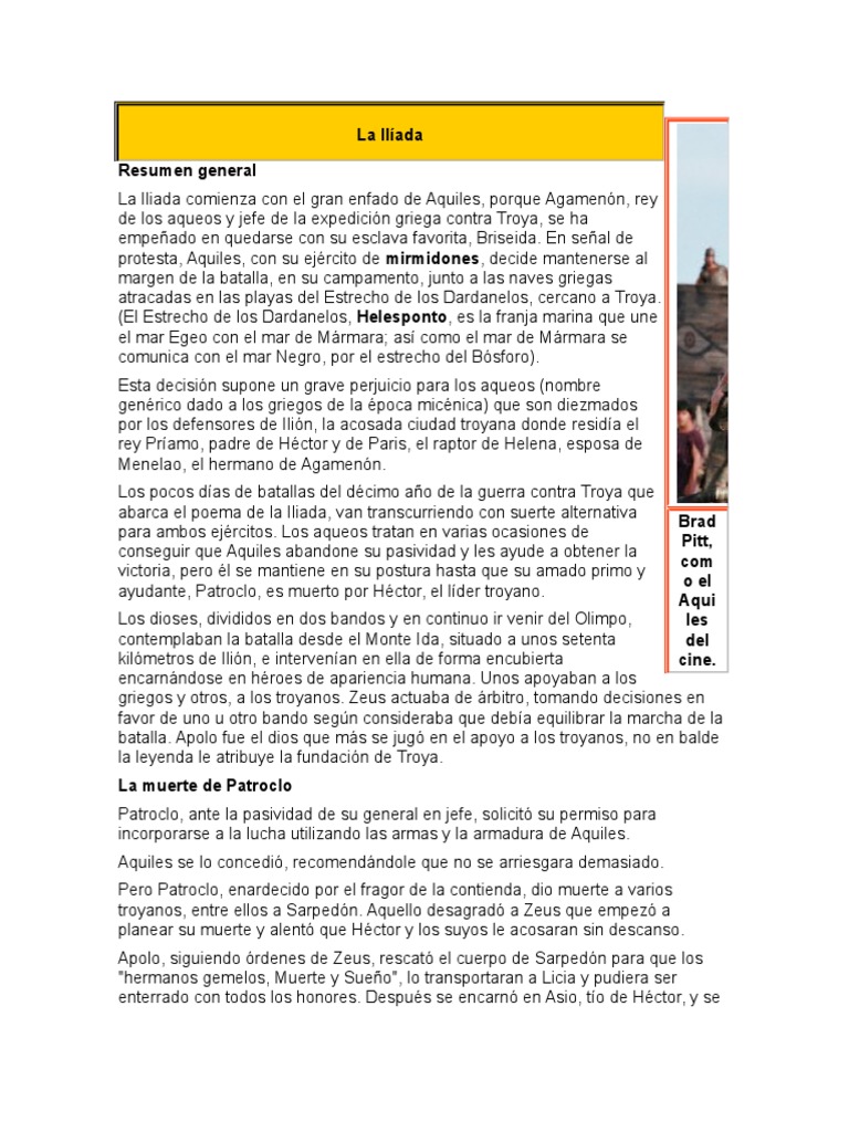 La Ilíada Resumen | PDF | Héctor | Aquiles