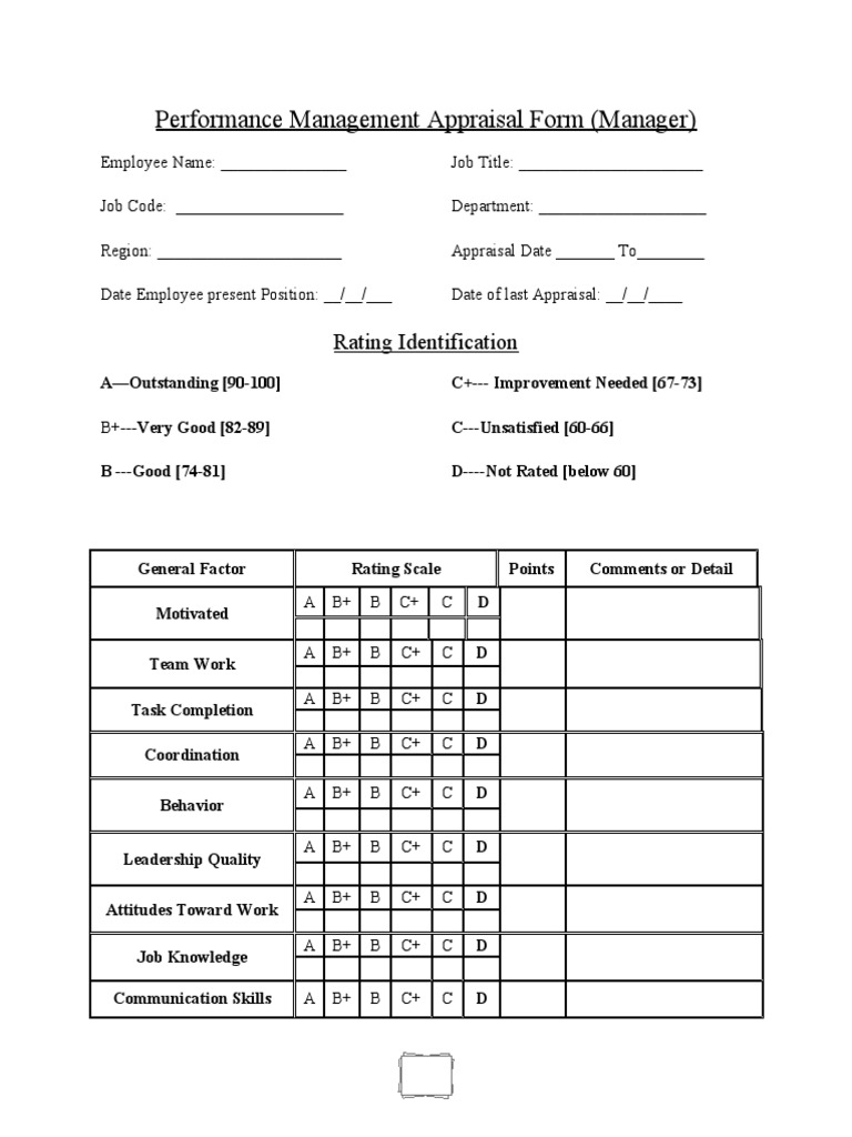 Performance Management Appraisal Form | PDF | Business | Performance ...