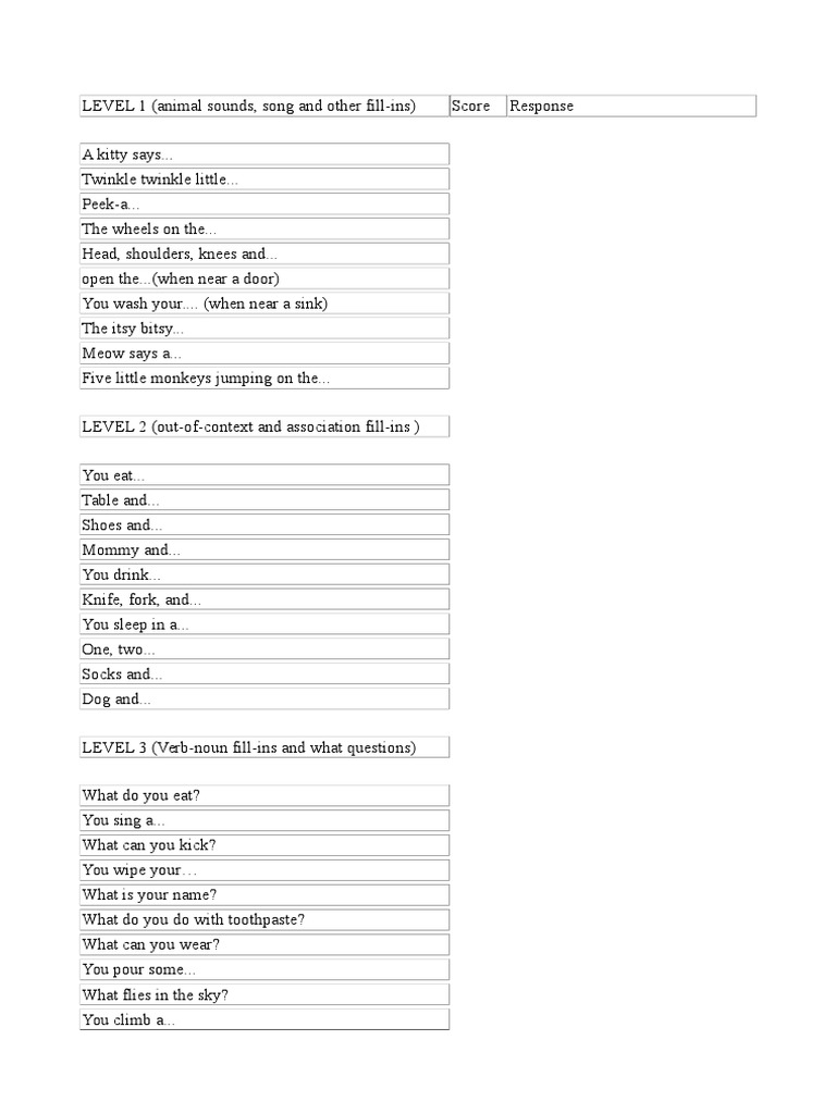 Intraverbal Fill-Ins for ABA Therapy | PDF | Self-Improvement