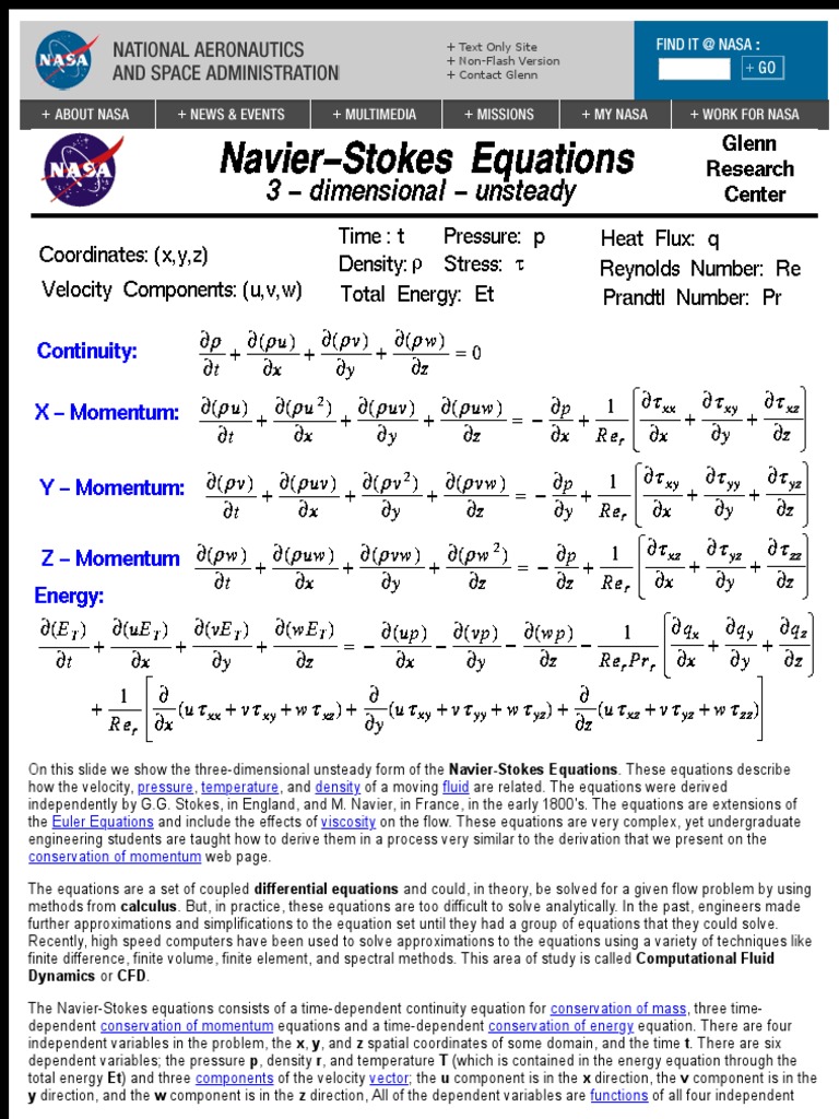 Navier-Stokes Equations Explained | PDF | Navier–Stokes Equations | Fluid Dynamics