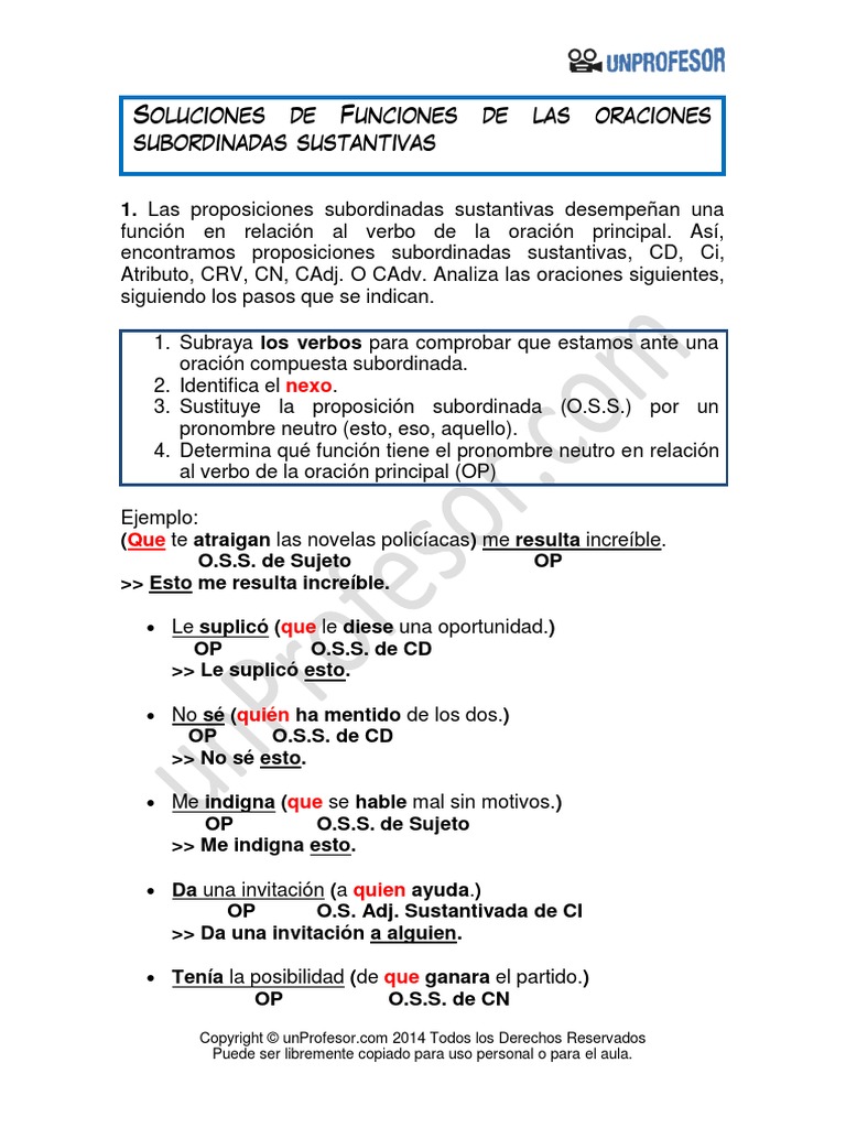 Funciones de Las Oraciones Subordinadas Sustantivas | PDF | Reglas ...