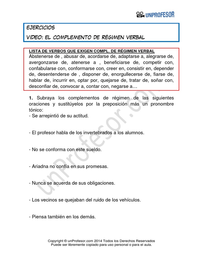 El Complemento de Regimen Verbal | PDF