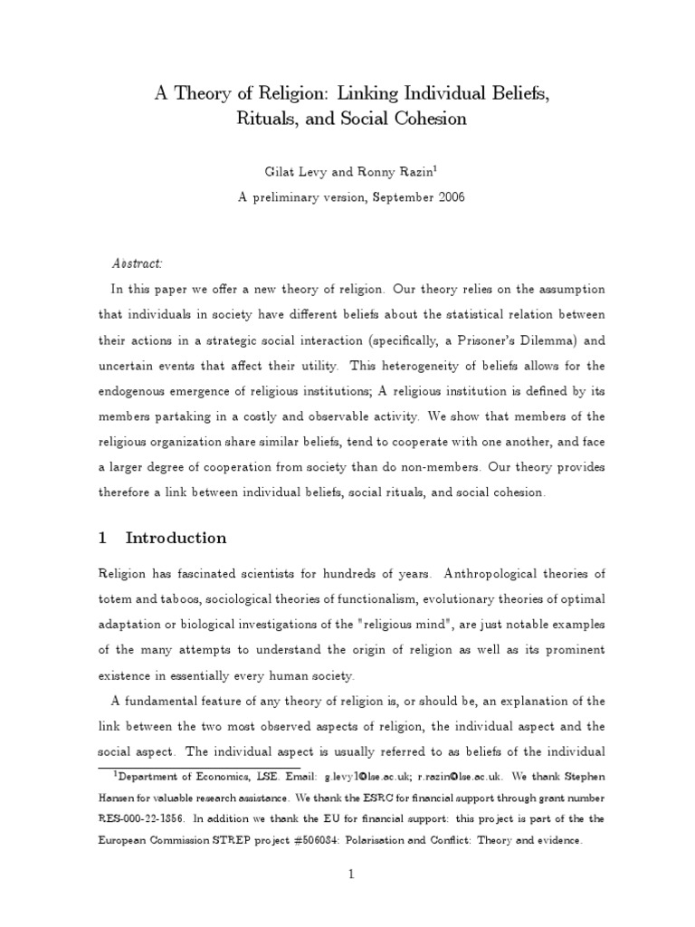 A Theory of Religious Institutions: Explaining the Link Between ...