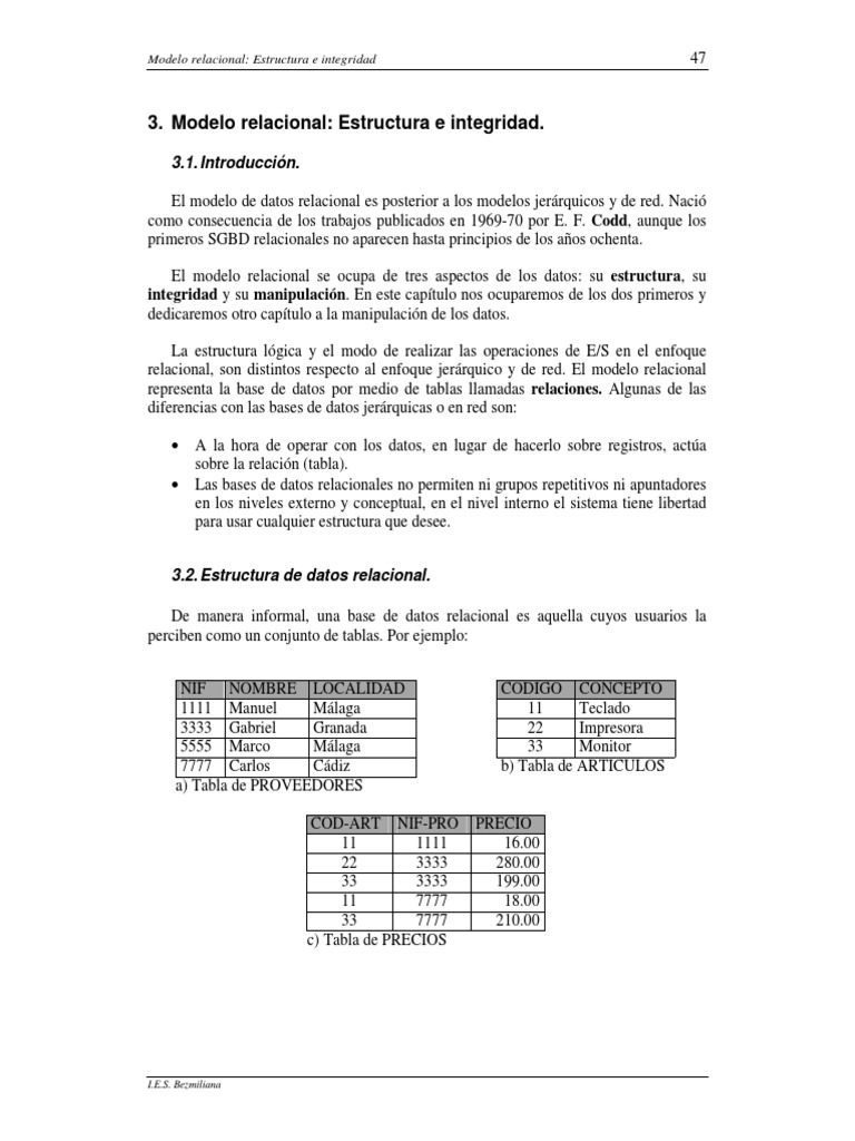 Modelo Relacional - Estructura, Integridad y Manipulación | PDF ...