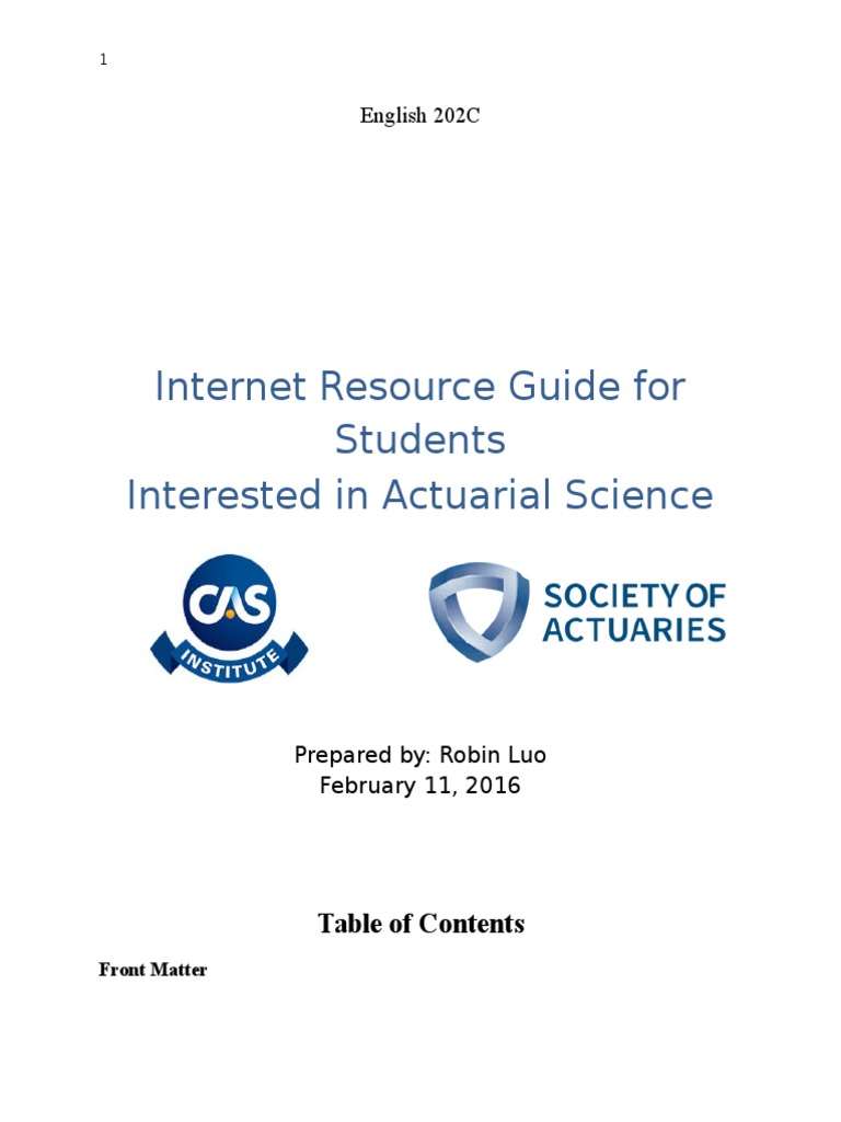 English 202C Internet Resource Guide Final Draft | PDF | Actuary | Test ...