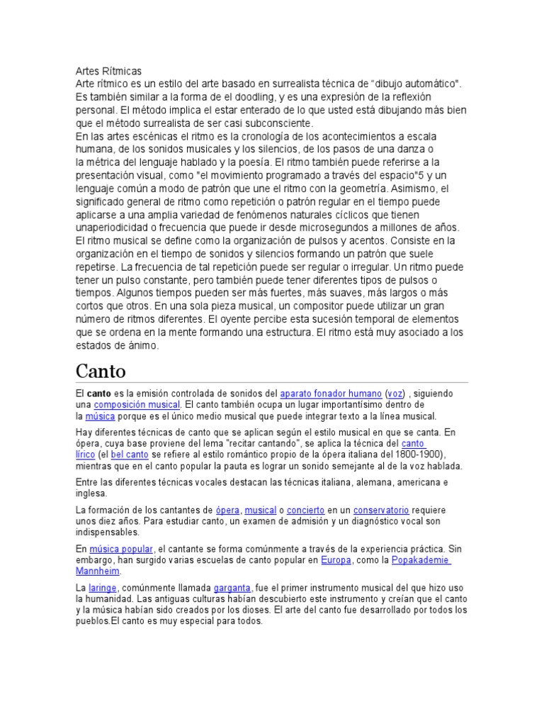 Artes Rítmicas | PDF | Canto | Bailes