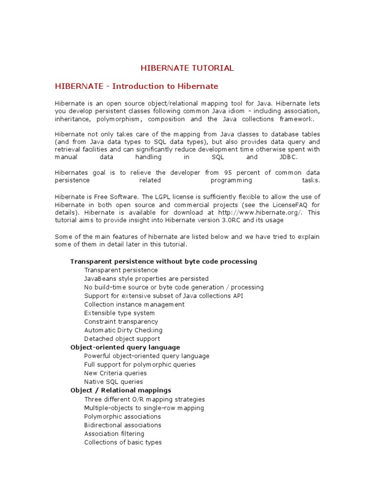 Hibernate Tutorial | PDF | Sql | Xml Schema