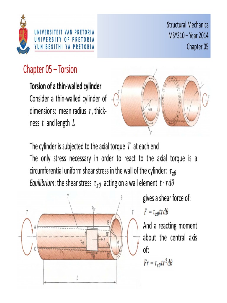 Chapter 05 - Torsion: Torsion of A Thin Walled Cylinder | PDF ...