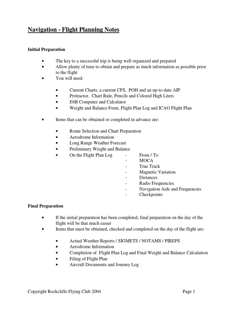 Navigation - Flight Planning Notes: Initial Preparation | PDF | Stall ...