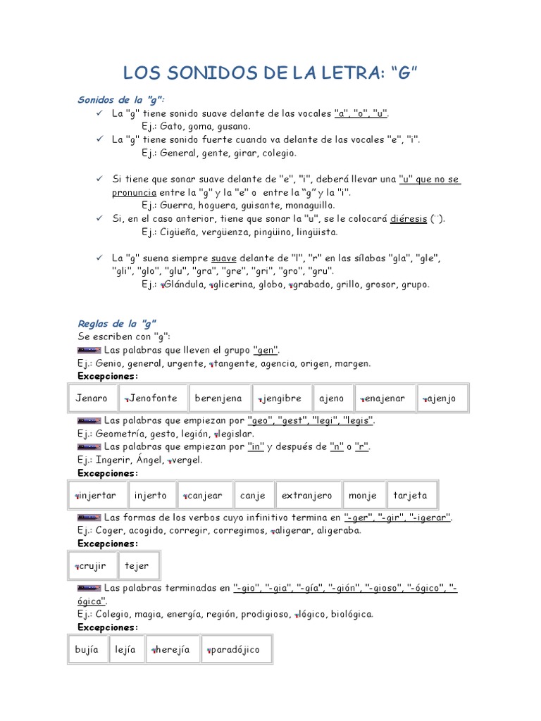 Los Sonidos de La Letra "G" | PDF