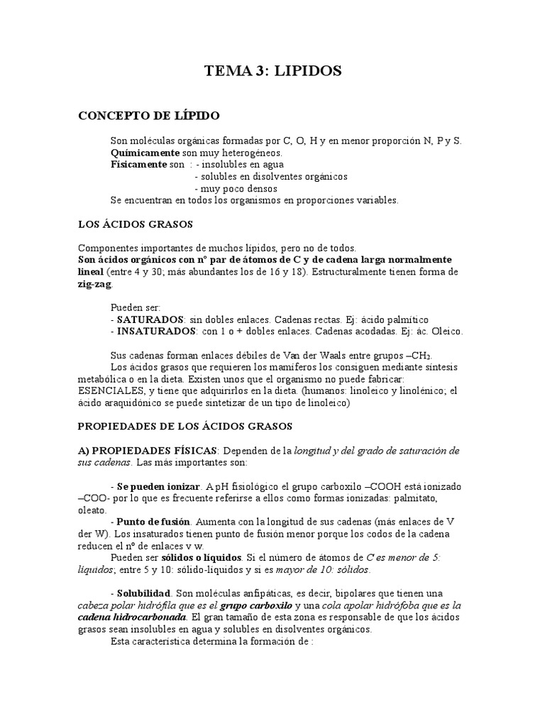 Tema 3 Lipidos I | PDF | Lípido | Ácido graso