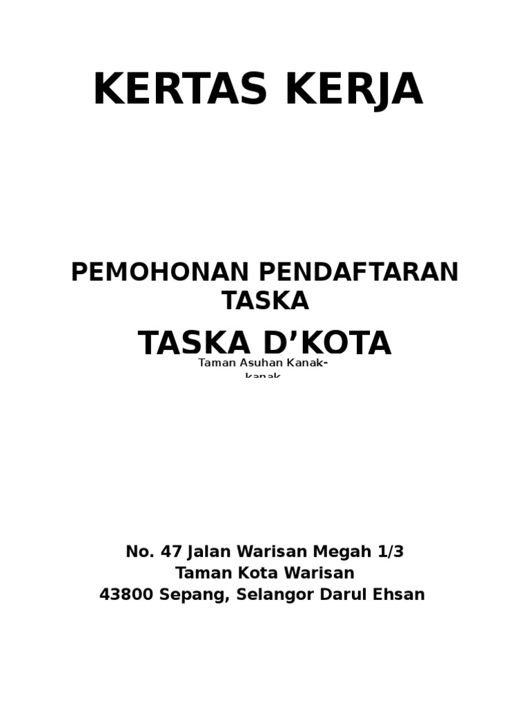 Kertas Kerja Taska | PDF