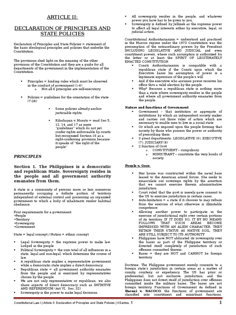 Article II Declaration of Principles and State Policies | PDF ...